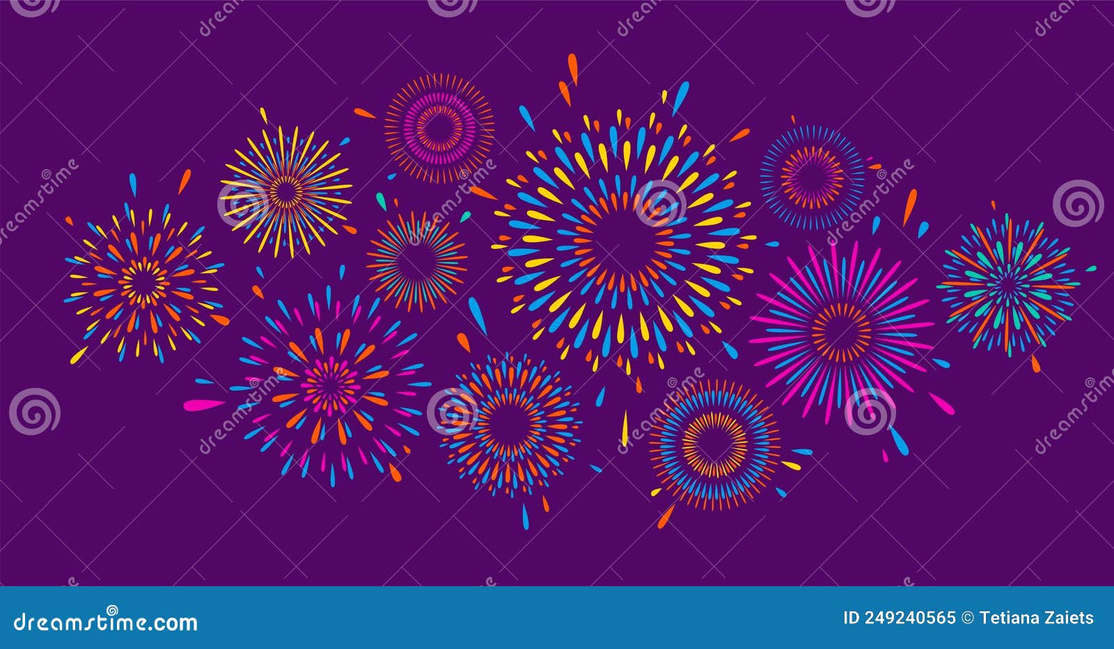 Fireworks Vector Pattern Background. Bright Color Firework on Dark Sky ...