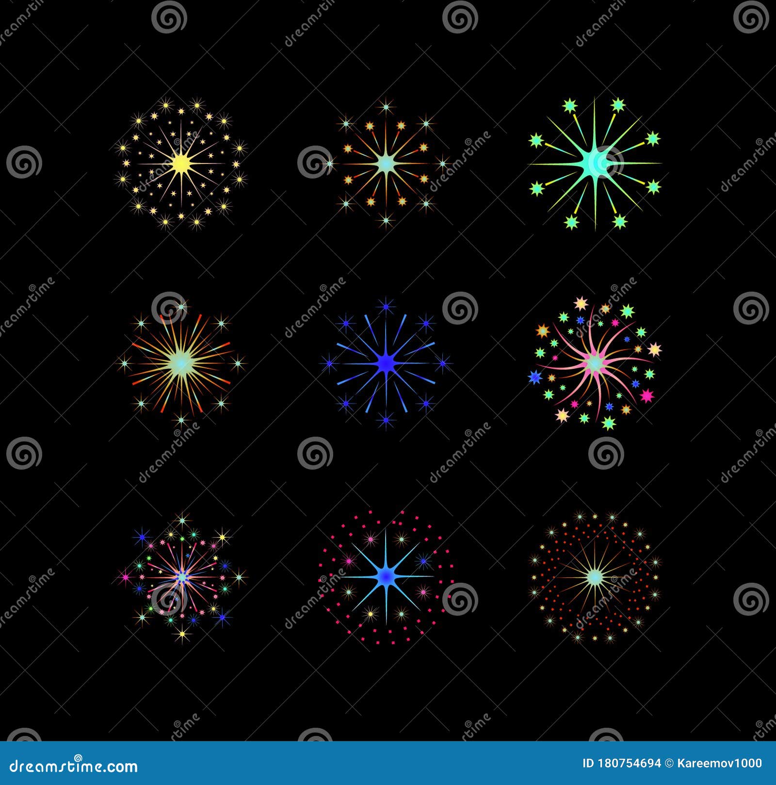 Fireworks Vector Set, Colorful Firework At Night | CartoonDealer.com ...