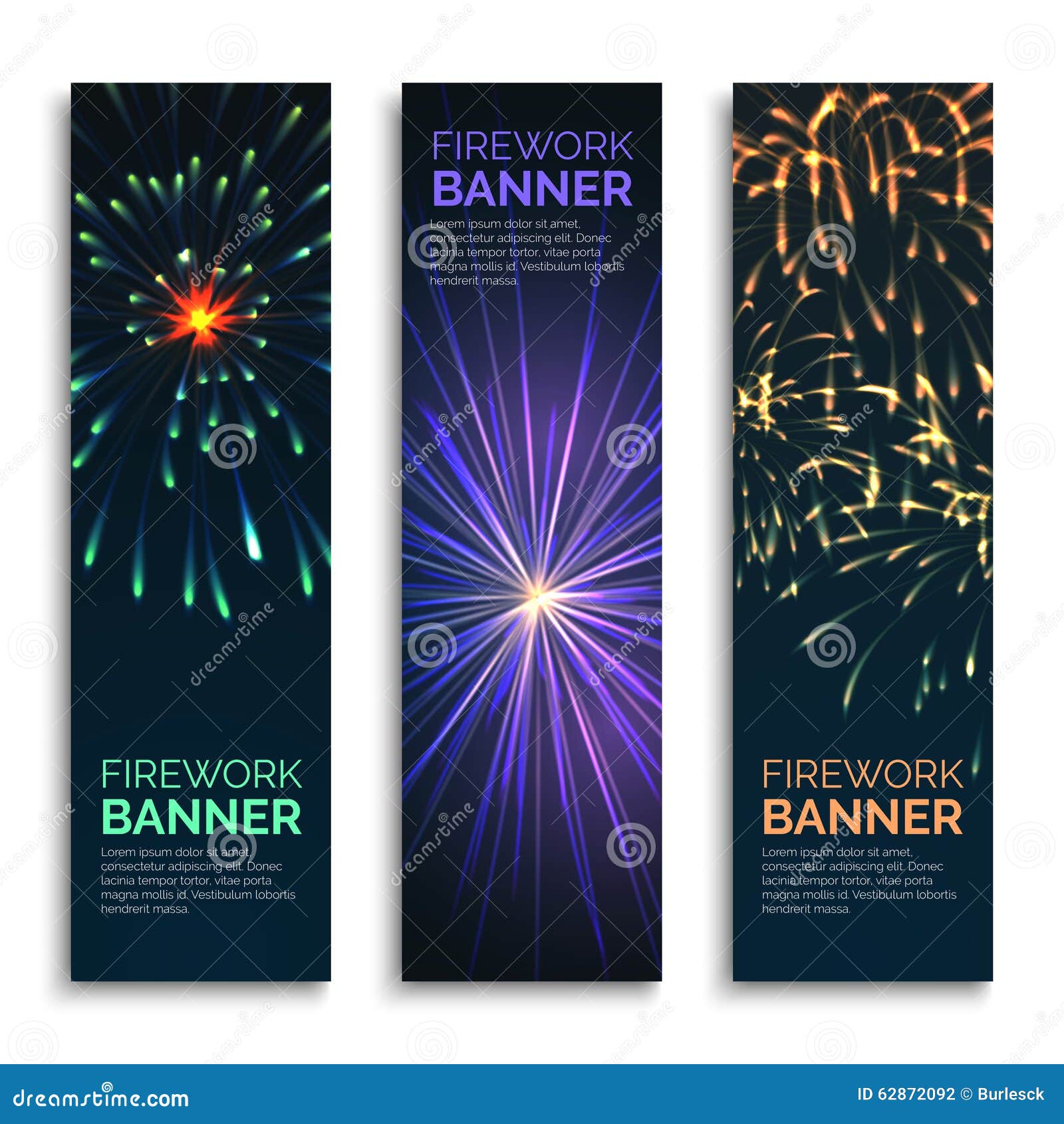 Fireworks Vertical Banners Vector Set Stock Vector - Illustration of ...