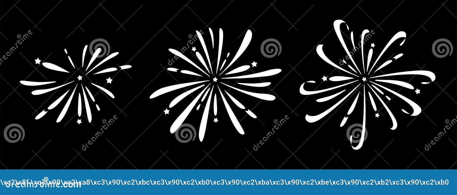 Fireworks are White on a Black Background. a Set of Festive Fireworks ...