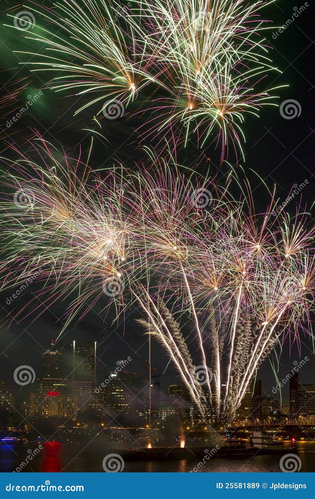 Fireworks Willamette River in Portland Oregon Stock Image - Image of ...