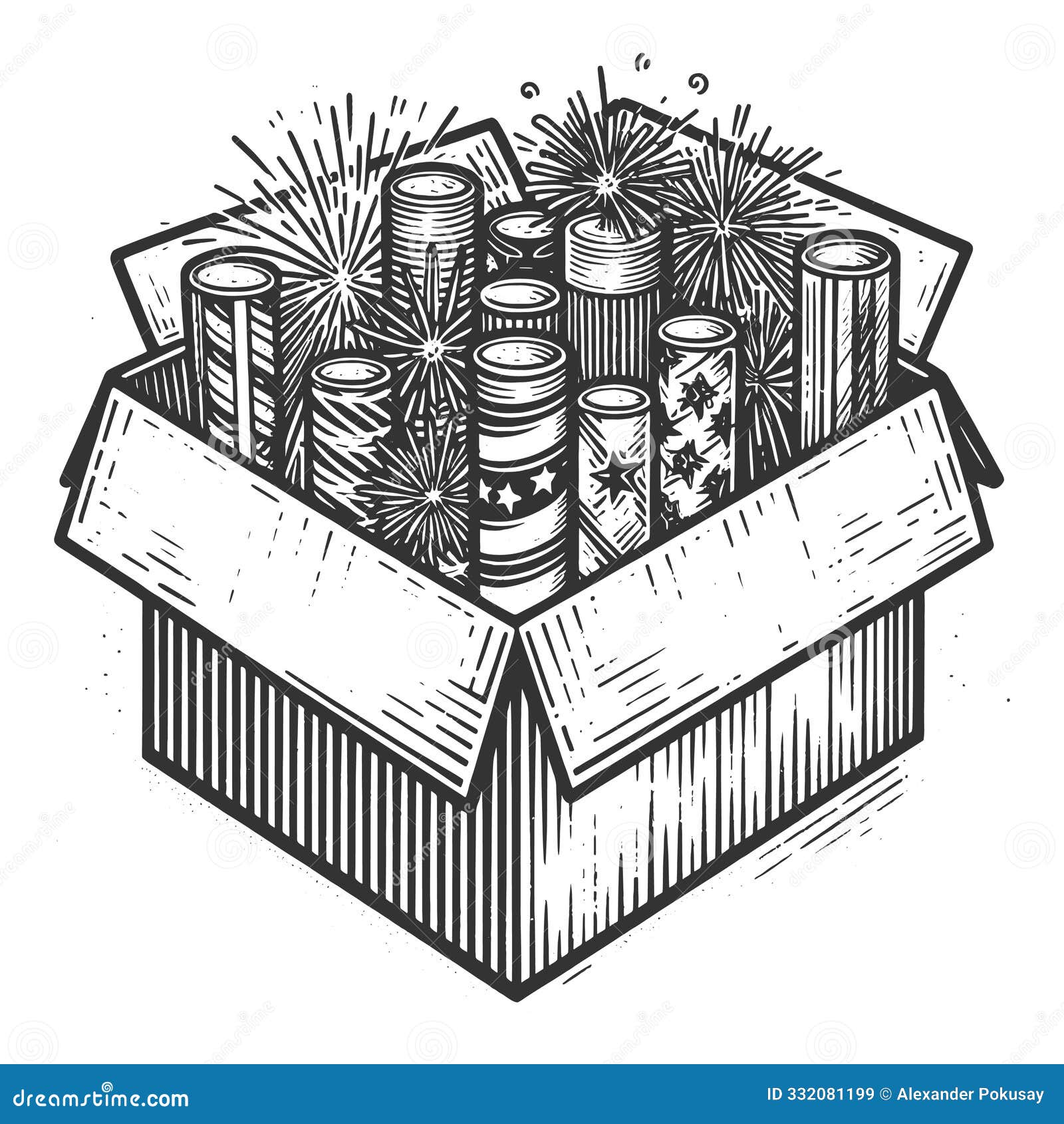 Fireworks in Wooden Box Vector Illustration Stock Illustration ...