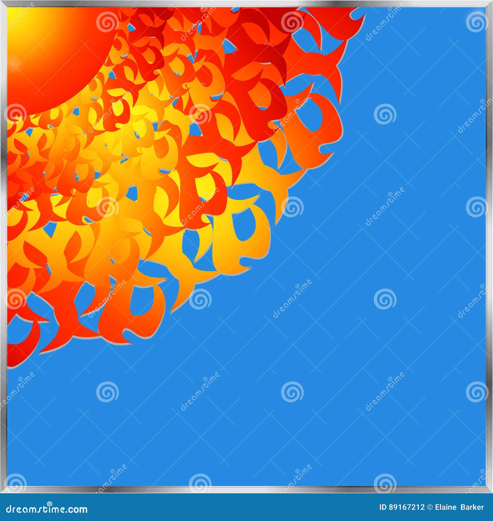 Firey Corner Abstract Sun on Blue Background and Frame Stock ...