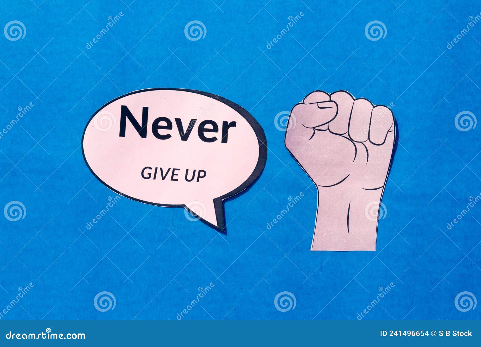 Firm Human Hand with Motivation Text on Speech Bubble Isolated on Blue ...