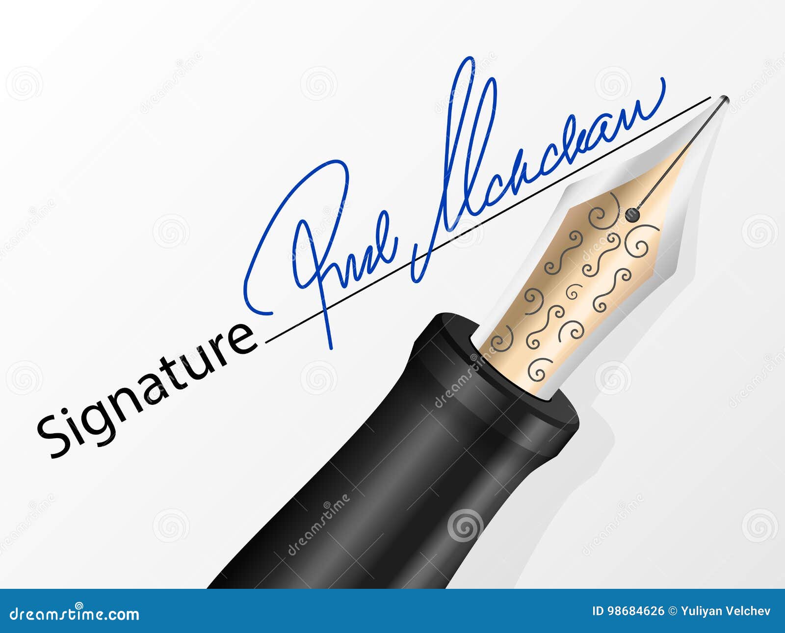 Firma y pluma ilustración del vector. Ilustración de azul - 98684626