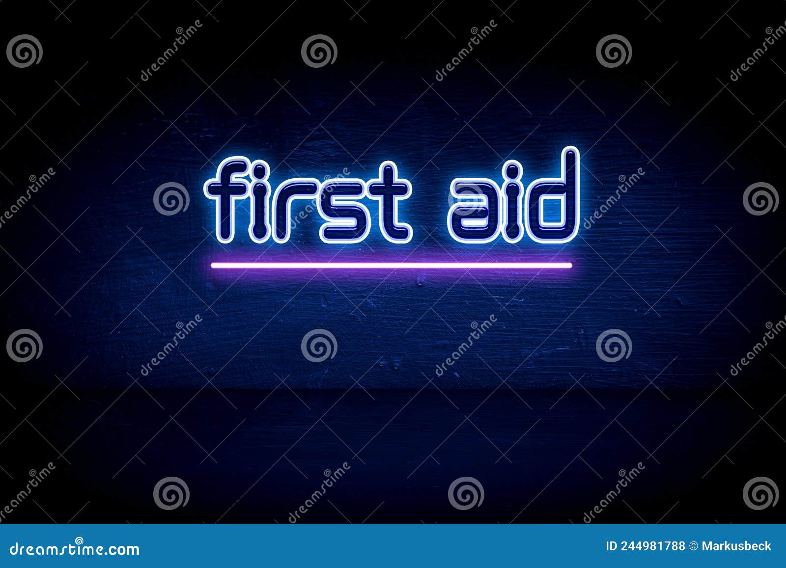 First Aid - Blue Neon Announcement Signboard Stock Photo - Image of ...