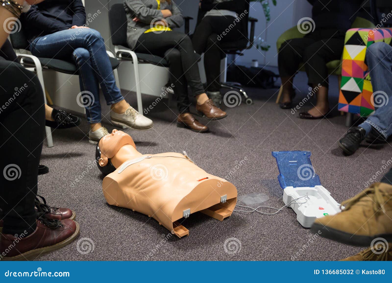 CPR Course Using Automated External Defibrillator Device, AED. Stock ...