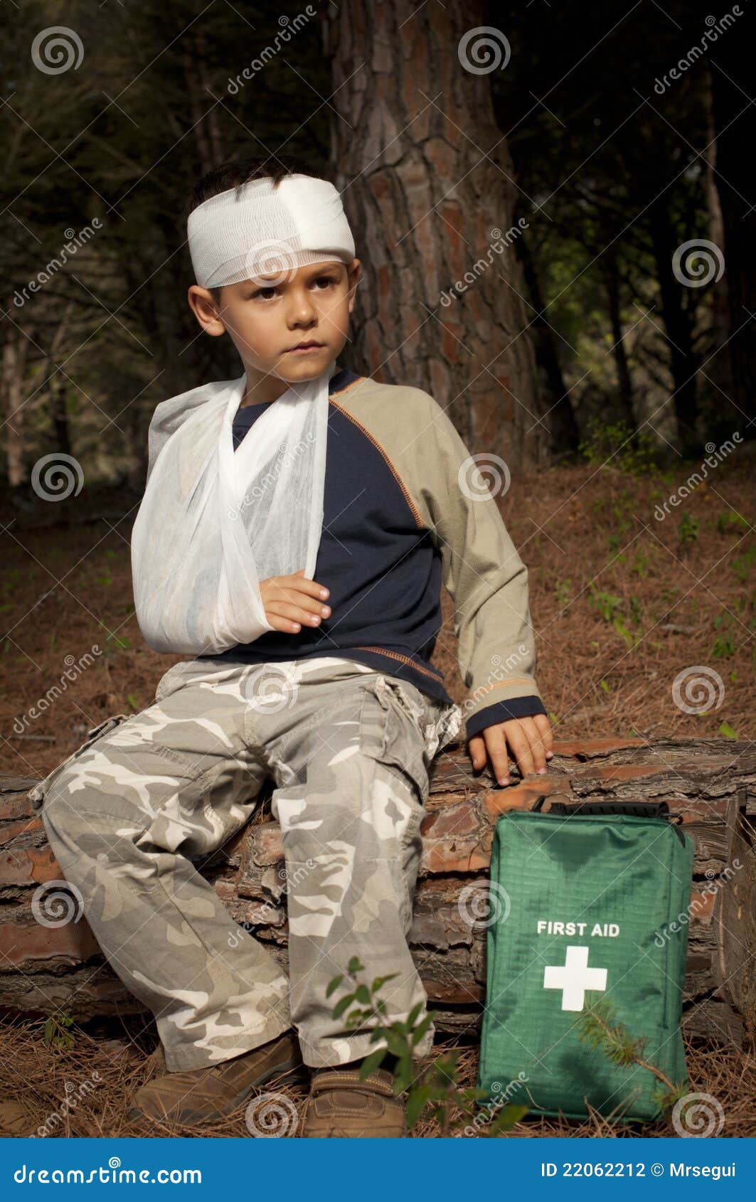 First Aid in the Forest stock photo. Image of child, sling - 22062212