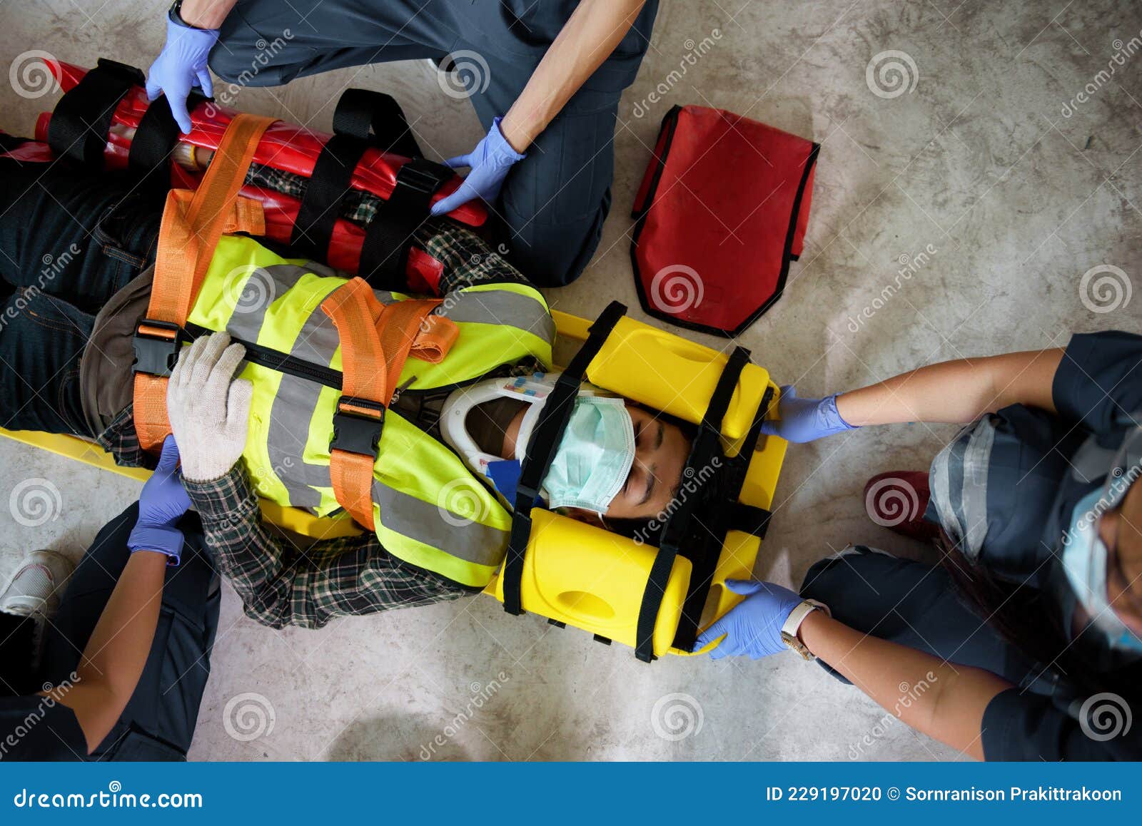 Accident in Industrial Work with First Aid Stock Photo - Image of ...