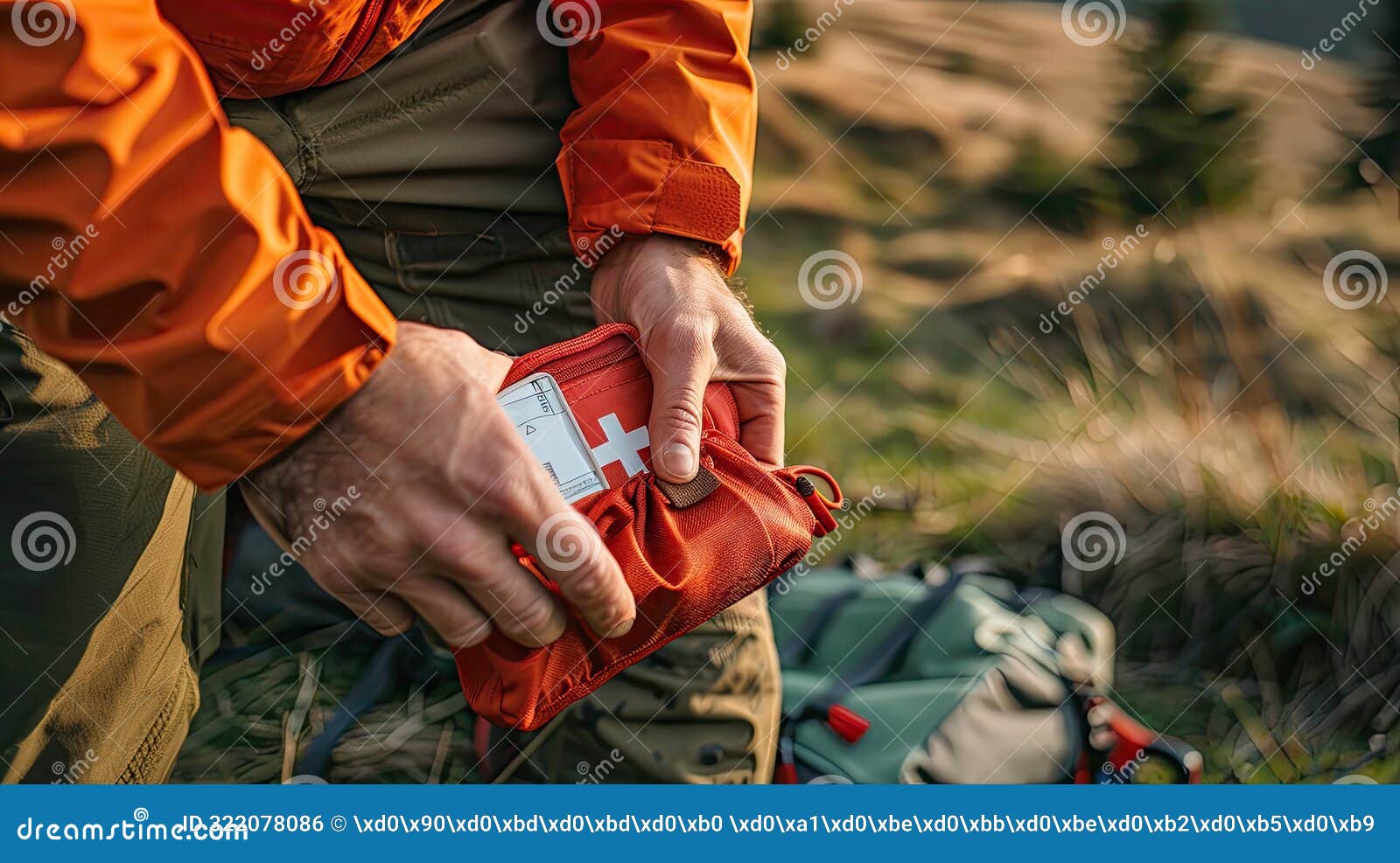 First Aid Kit on the Background of the Forest. Selective Focus Stock ...