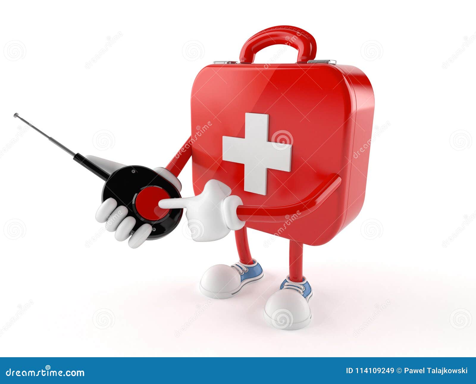 First Aid Kit Character with Remote Push Button Stock Illustration ...