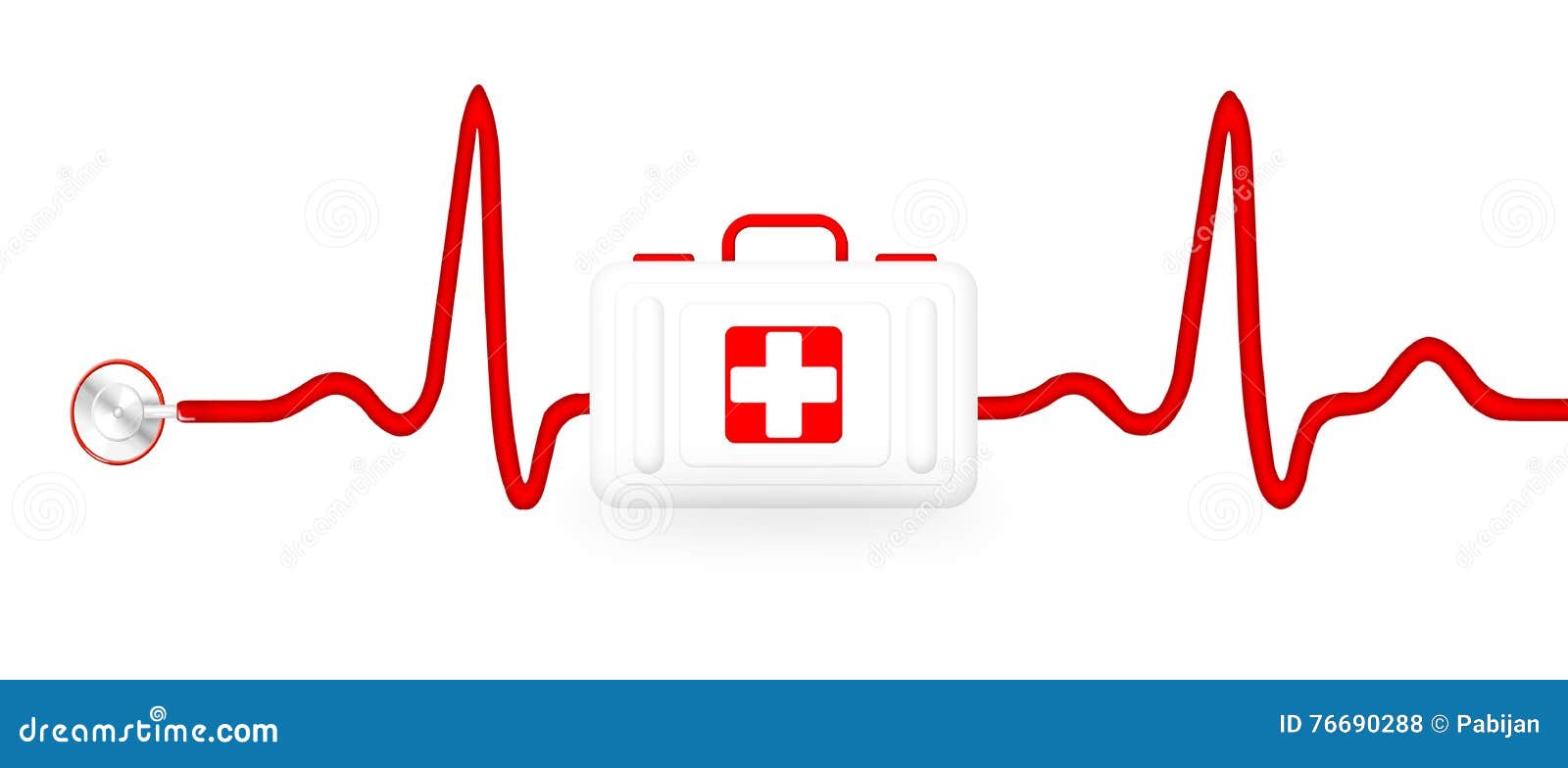 First Aid Kit with ECG Pulse Graph and Stethoscope Stock Photo - Image ...