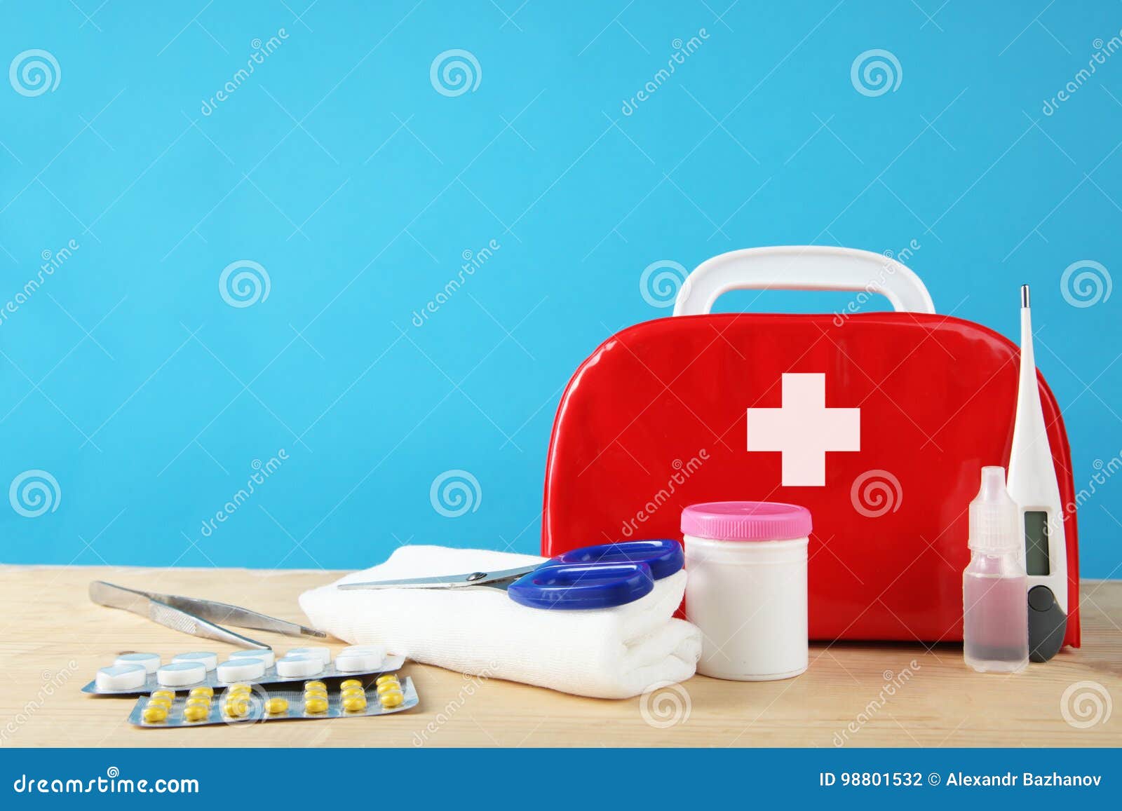 First-aid kit stock photo. Image of pill, bottle, wood - 98801532