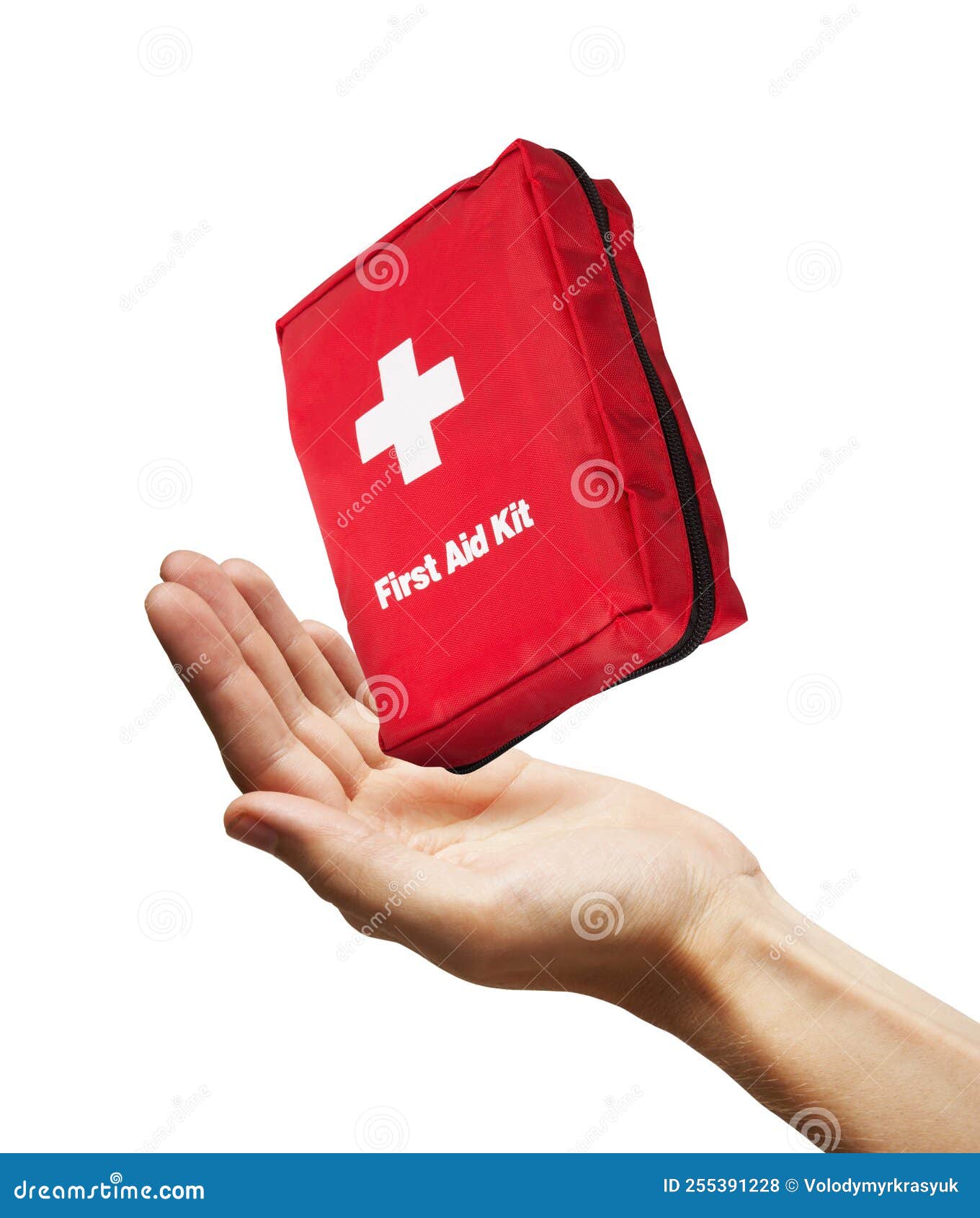 First aid kit in a hand stock photo. Image of safety - 255391228
