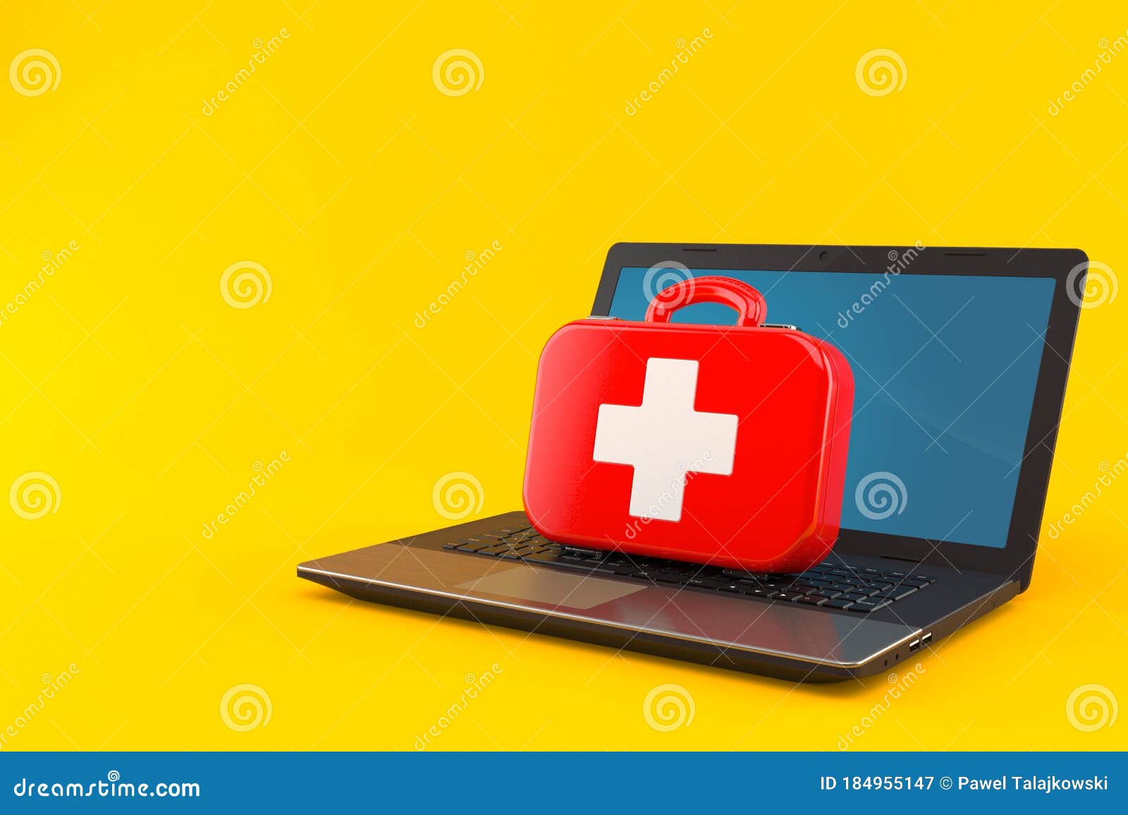 First aid kit with laptop stock illustration. Illustration of rescue ...