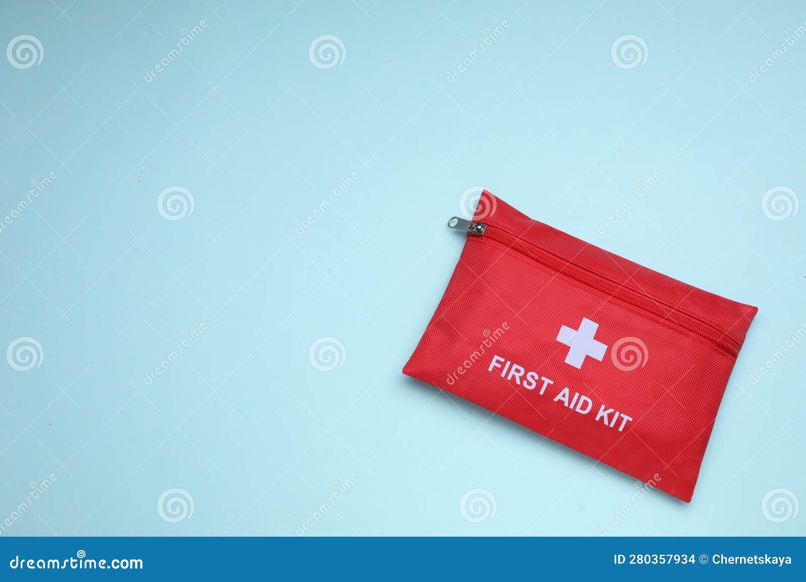 First Aid Kit on Light Blue Background, Top View and Space for Text ...