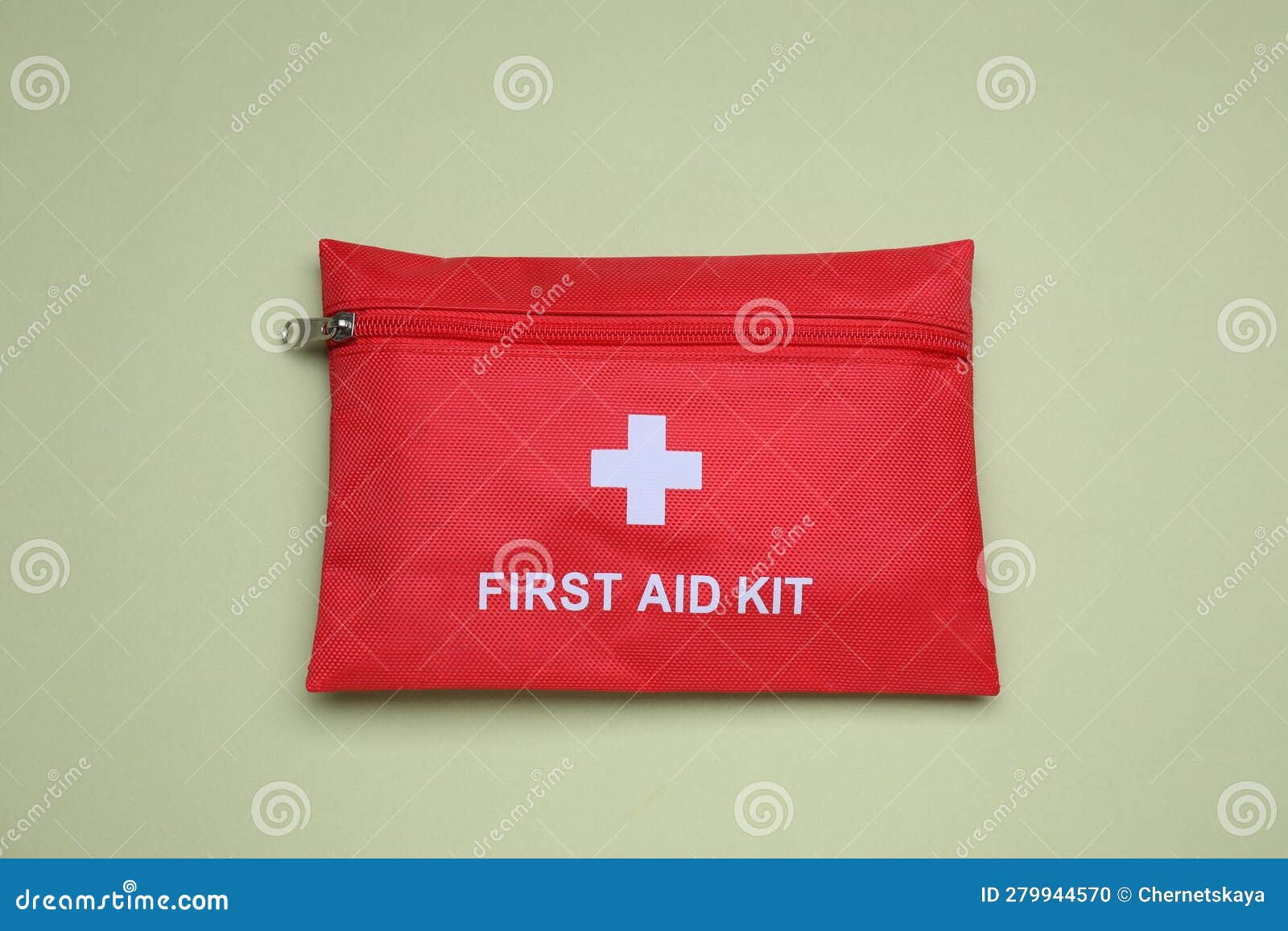 First Aid Kit on Light Green Background, Top View Stock Photo - Image ...