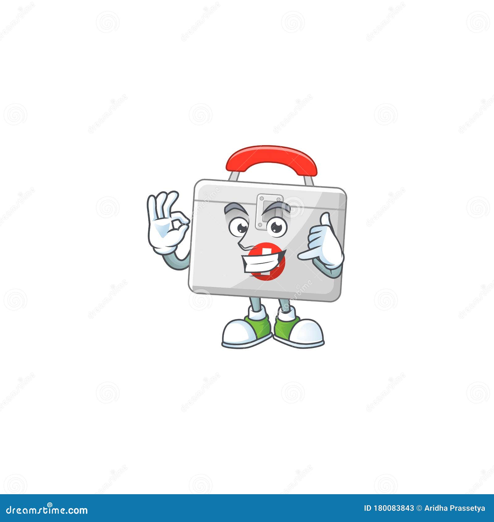First Aid Kit Mascot Cartoon Design Make a Call Gesture Stock Vector ...