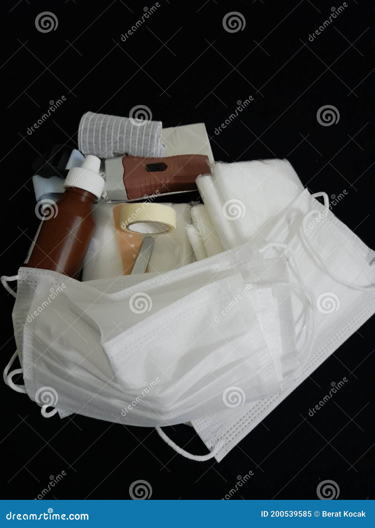 First aid kit and mask stock image. Image of black, dress - 200539585