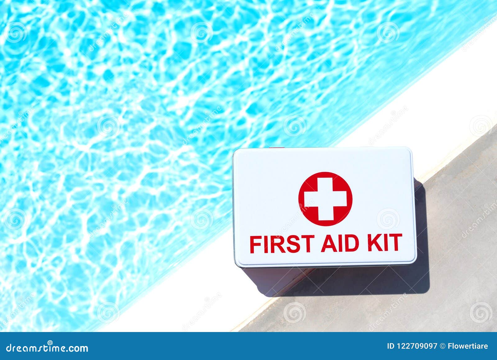 First Aid Kit Near Swimming Pool. Stock Image - Image of wall, concept ...
