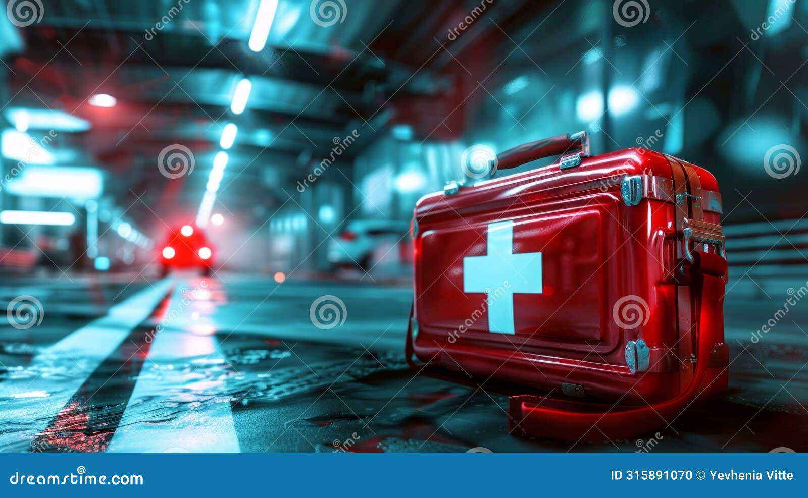 First Aid Kit Ready for Emergency in a Modern Facility. Generative Ai ...