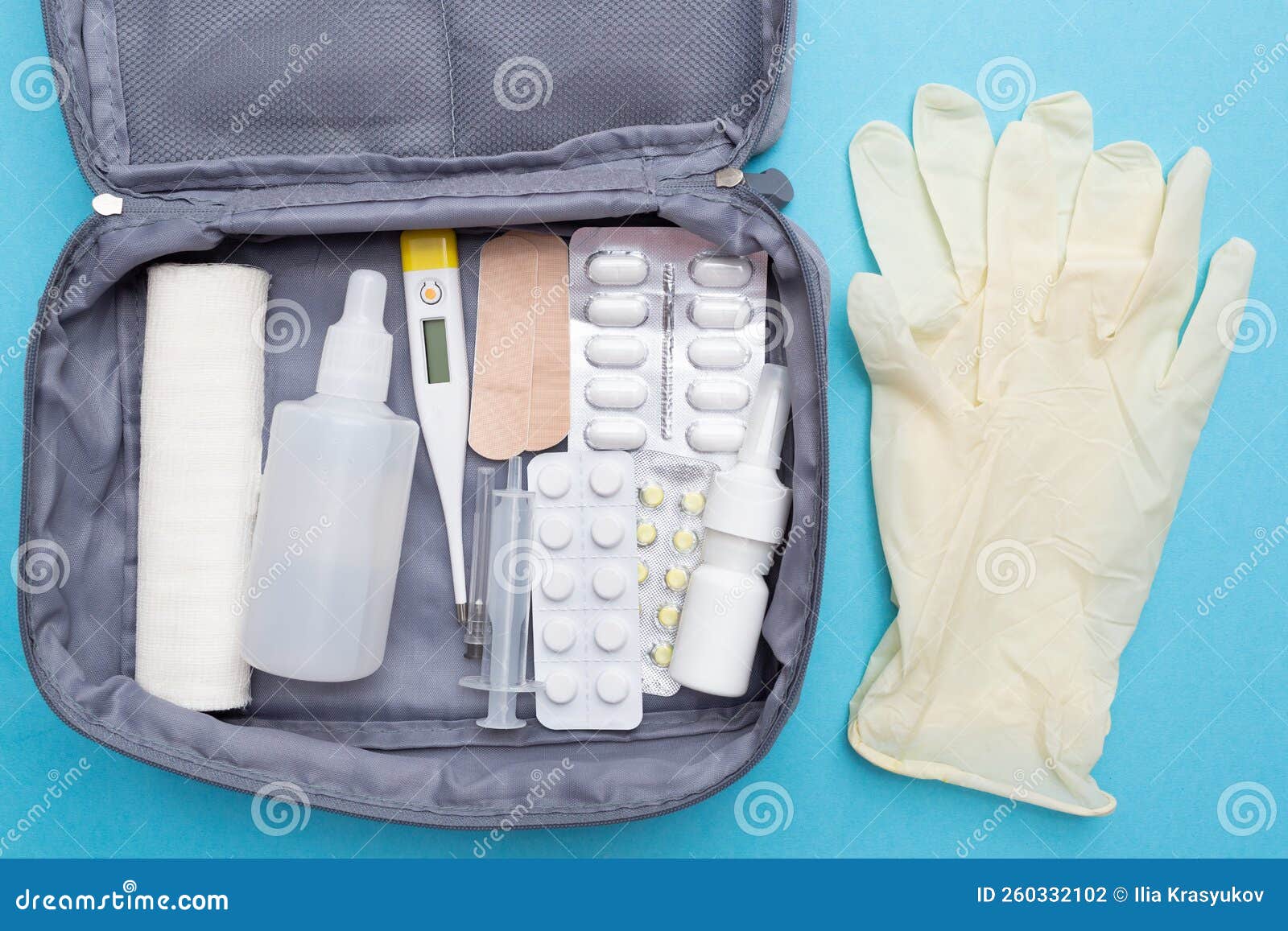 First Aid Kit with a Set of Medicines and Tablets for First Aid and ...
