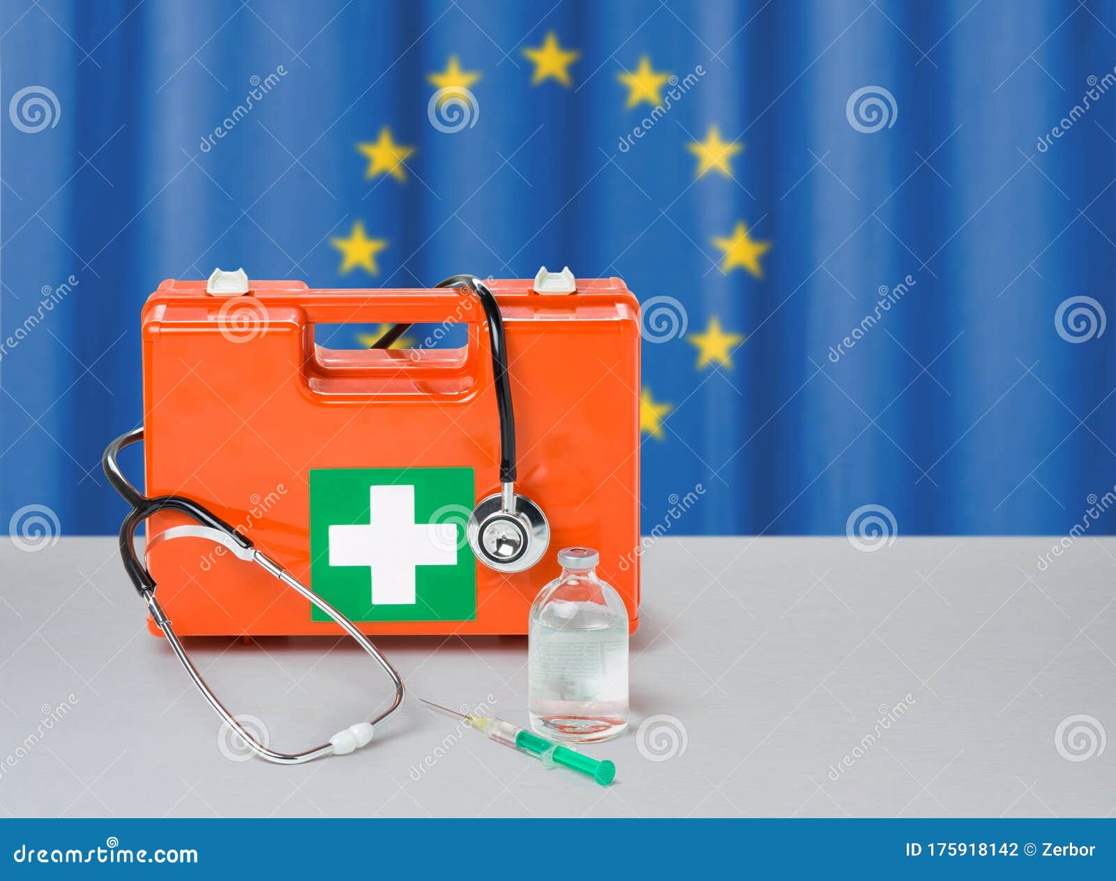First Aid Kit with Stethoscope and Syringe - European Union Stock Photo ...