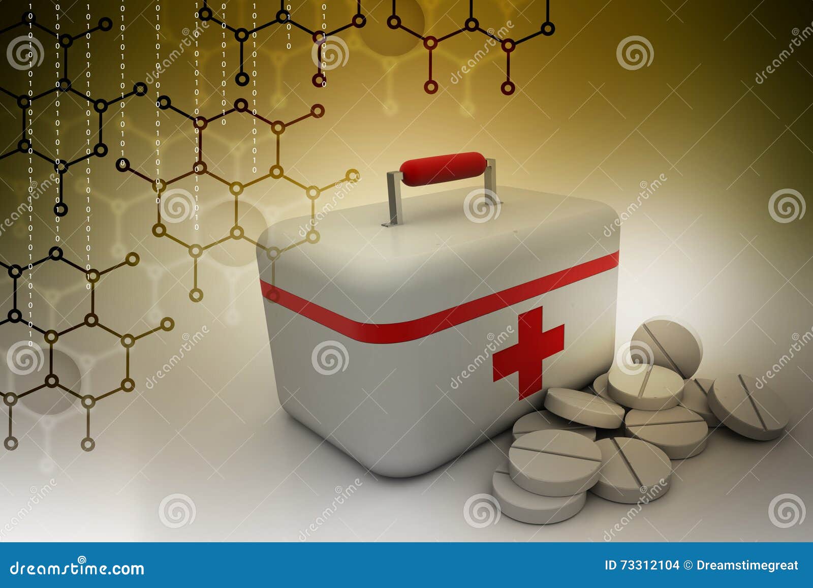 First Aid Kit with Tablet Medicines Stock Illustration - Illustration ...