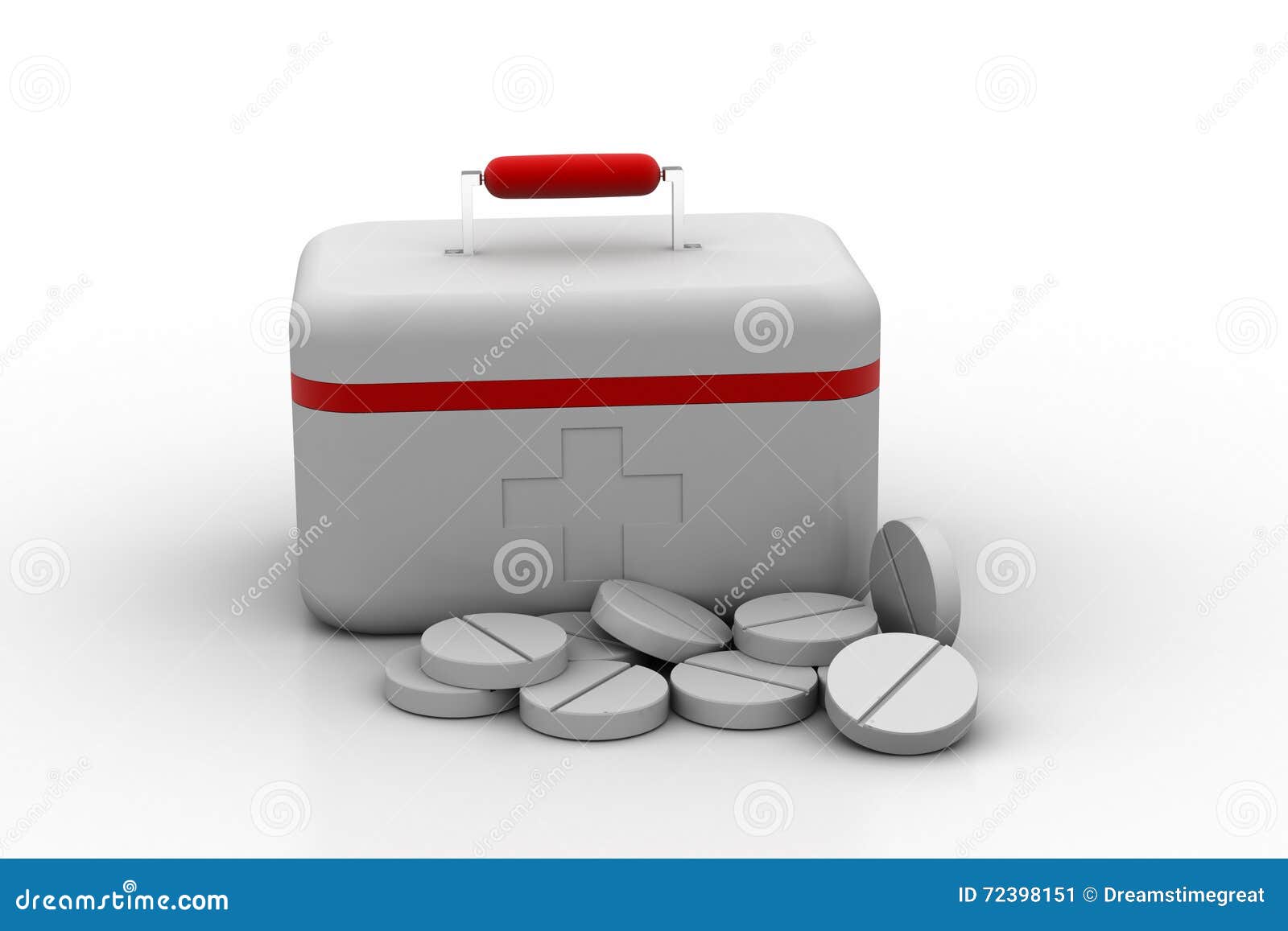 First Aid Kit with Tablet Medicines Stock Illustration - Illustration ...