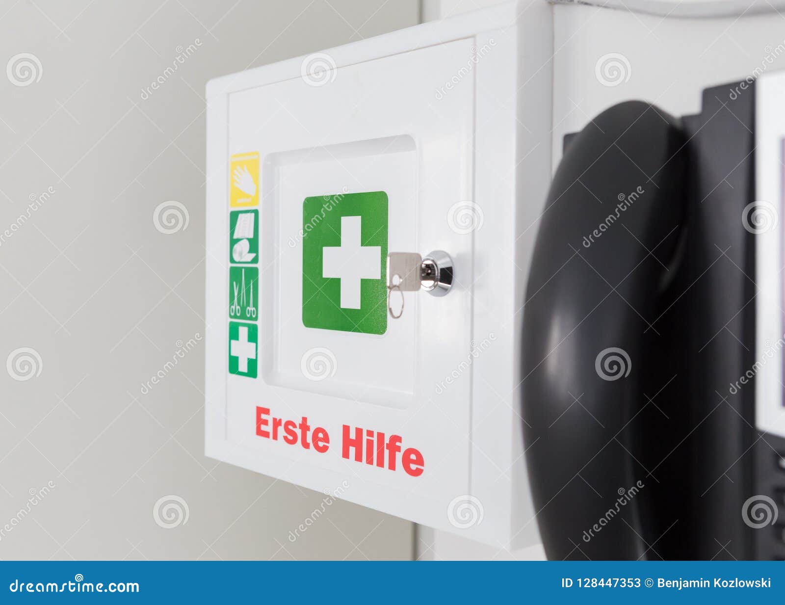 First Aid Kit with Telephone Stock Image - Image of green, injury ...