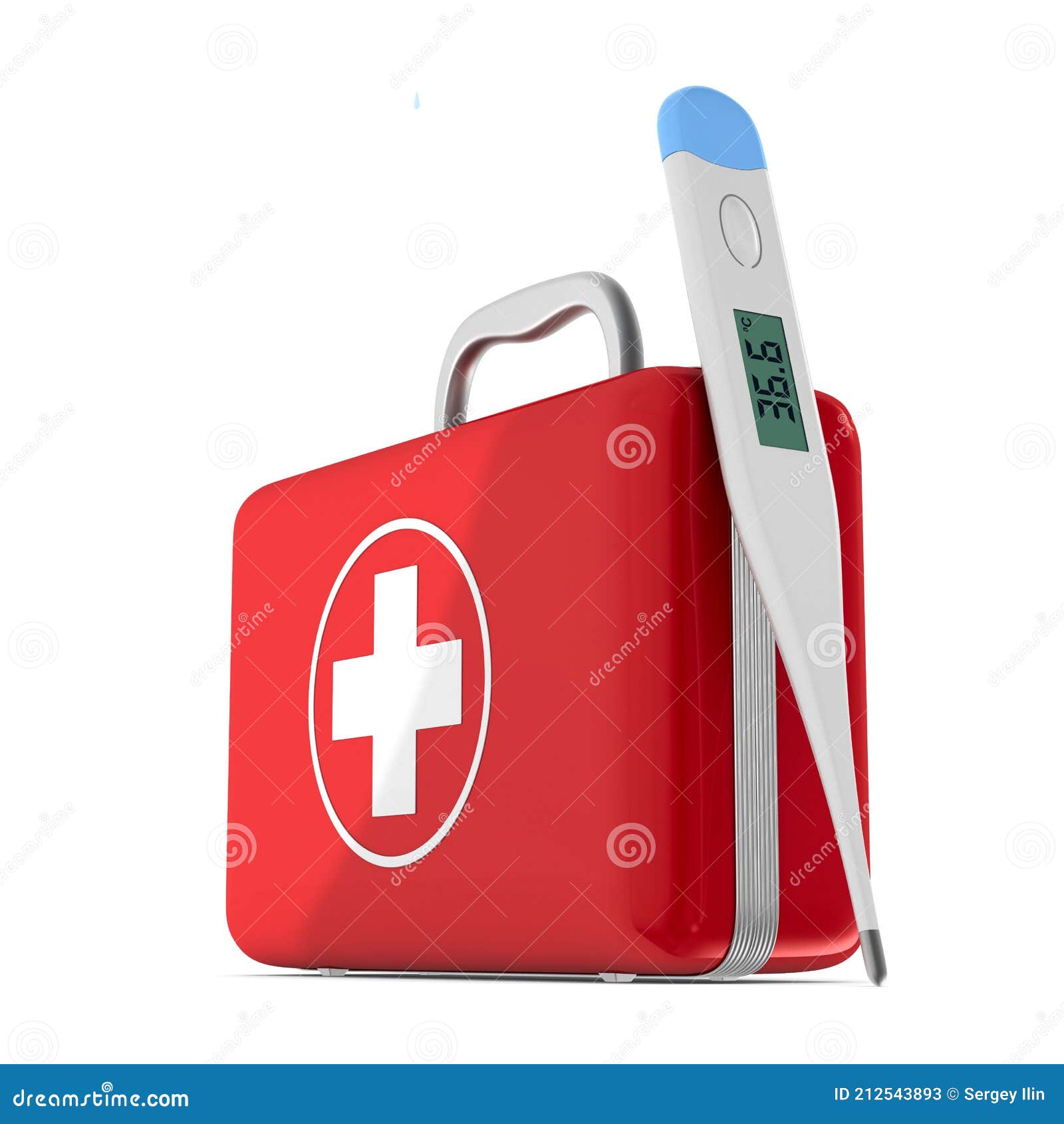 First Aid Kit and Thermometer on White Background. Isolated 3D ...