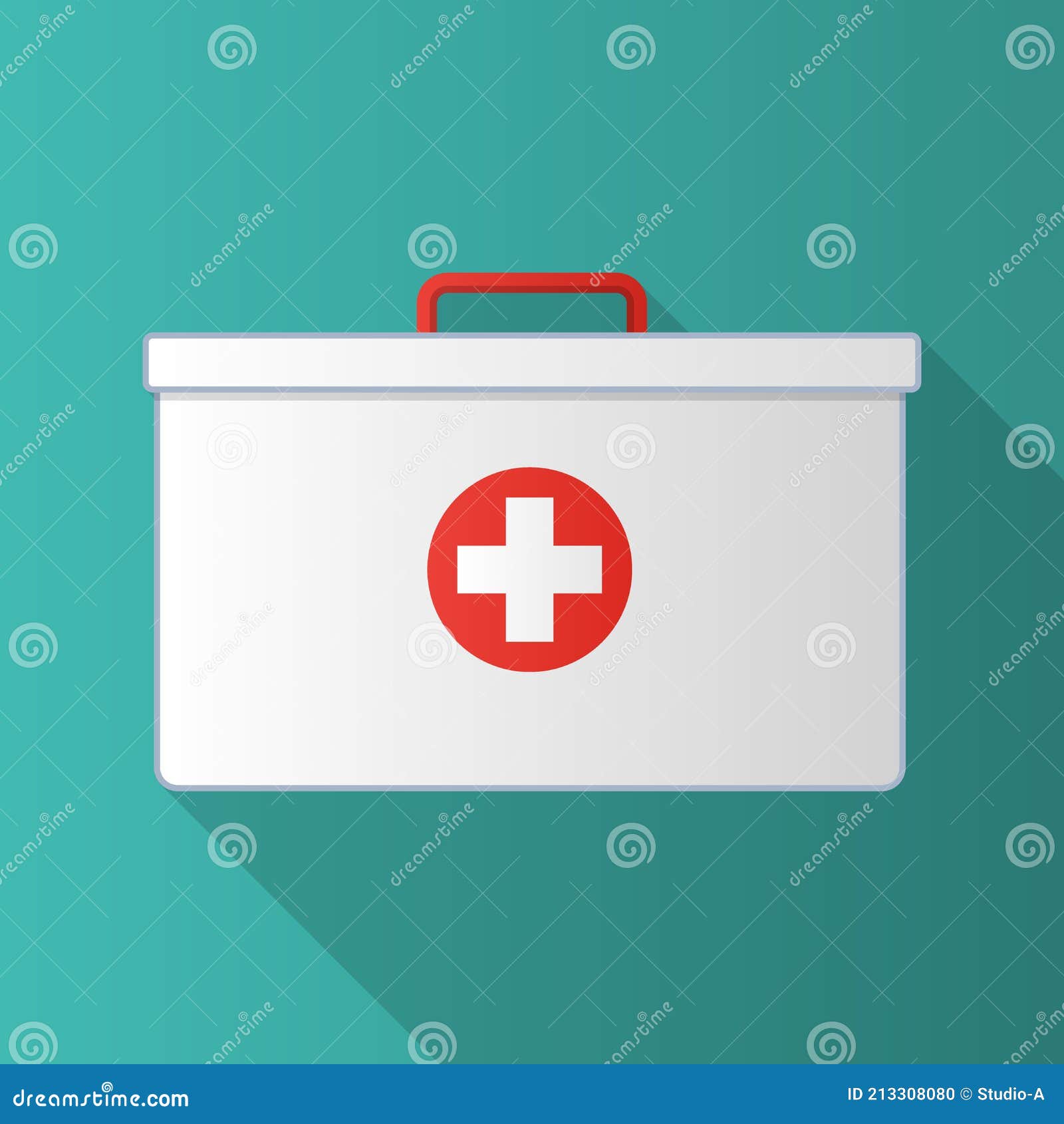 First Aid Kit. White Box Isolated on Blue-green Background. Vector ...