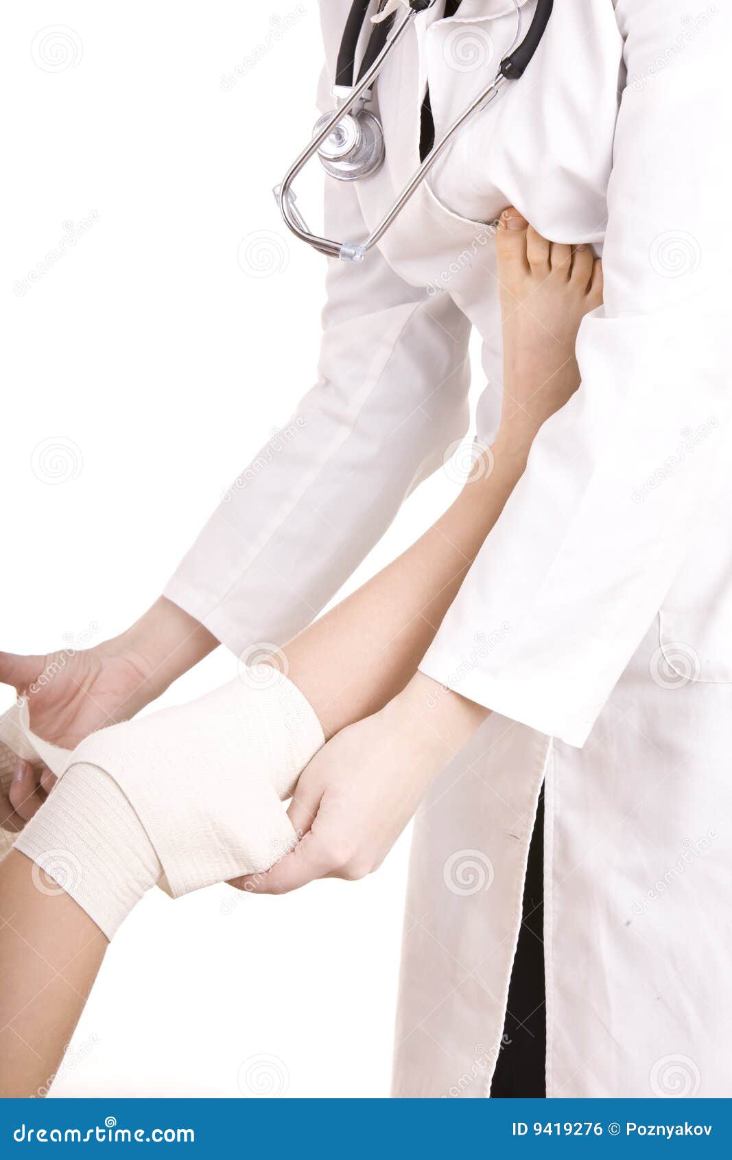 First aid at knee trauma. stock photo. Image of hospital - 9419276