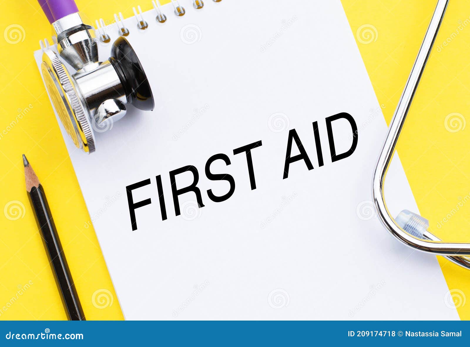 FIRST AID Message on the Card with Stethoscope. Medical Concept Stock ...
