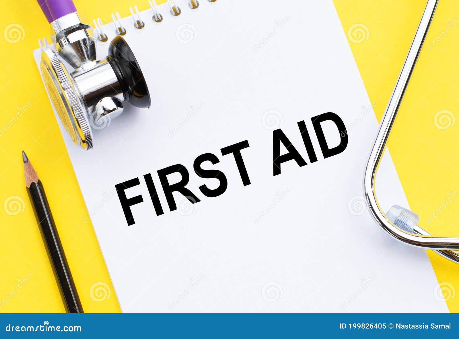 FIRST AID Message on the Medical Notepad Stock Image - Image of illness ...