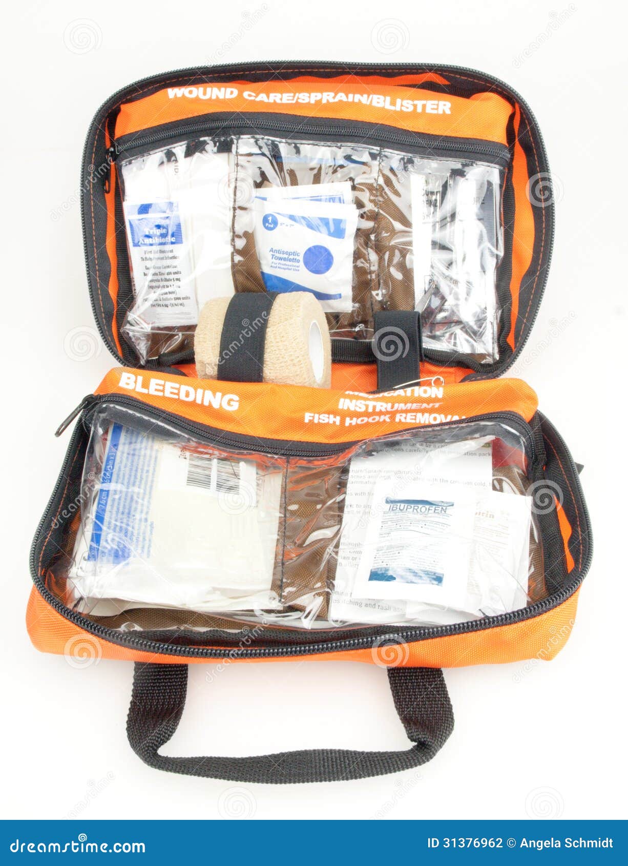 First Aid Outdoors Kit Pack Opened Stock Photo - Image of care, blister ...