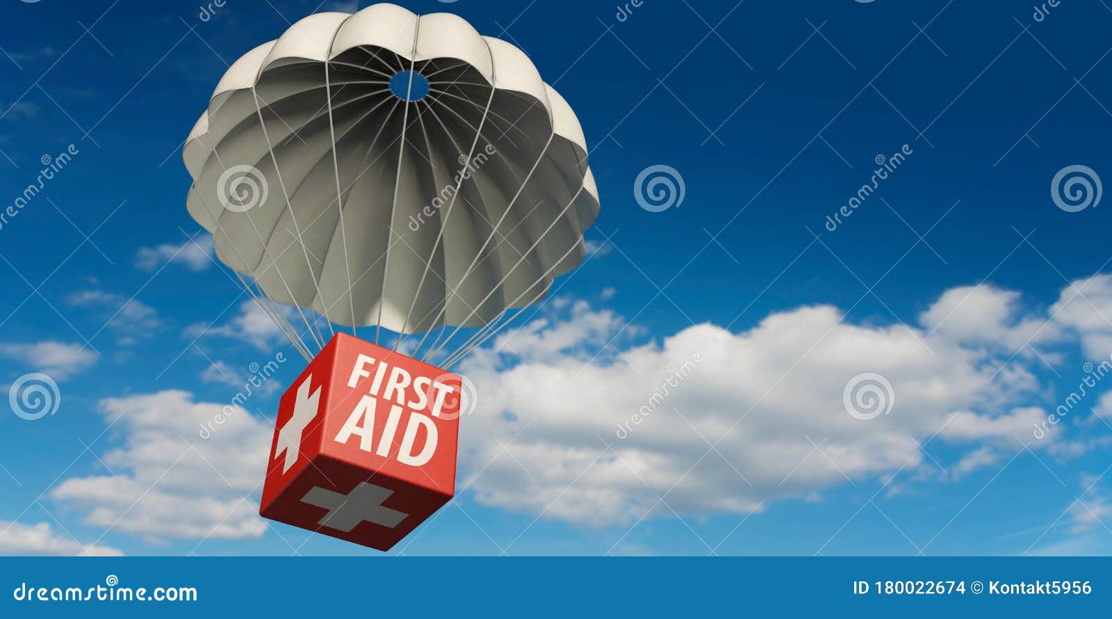 First Aid Package Falls from the Sky Stock Illustration - Illustration ...