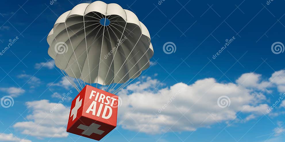 First Aid Package Falls from the Sky Stock Illustration - Illustration ...