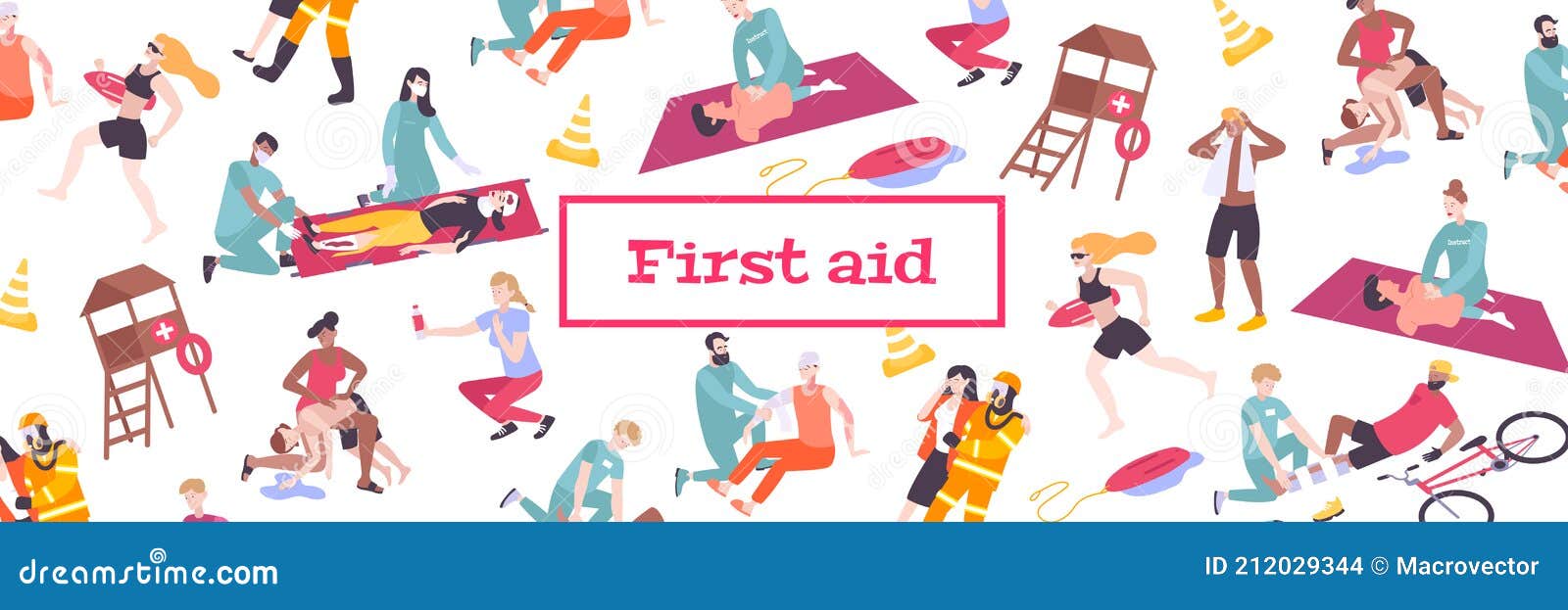 First Aid Pattern Composition Stock Vector - Illustration of character ...