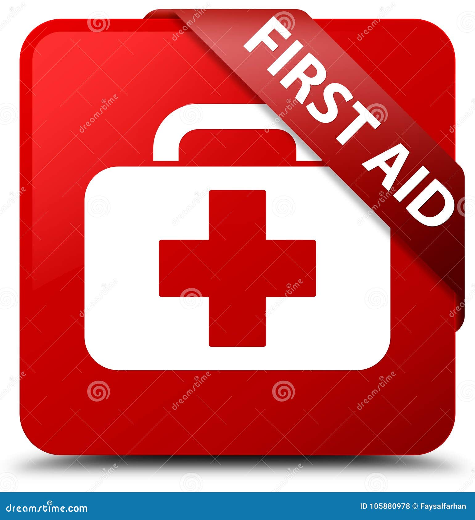 First Aid Red Square Button Red Ribbon in Corner Stock Illustration ...
