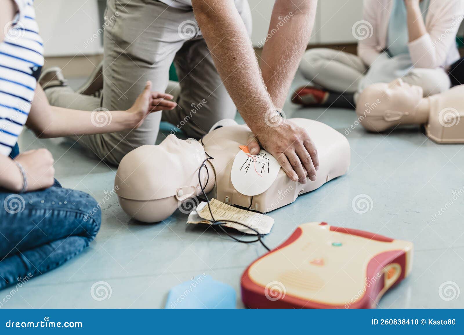 First Aid Resuscitation Course Using AED. Stock Photo - Image of ...