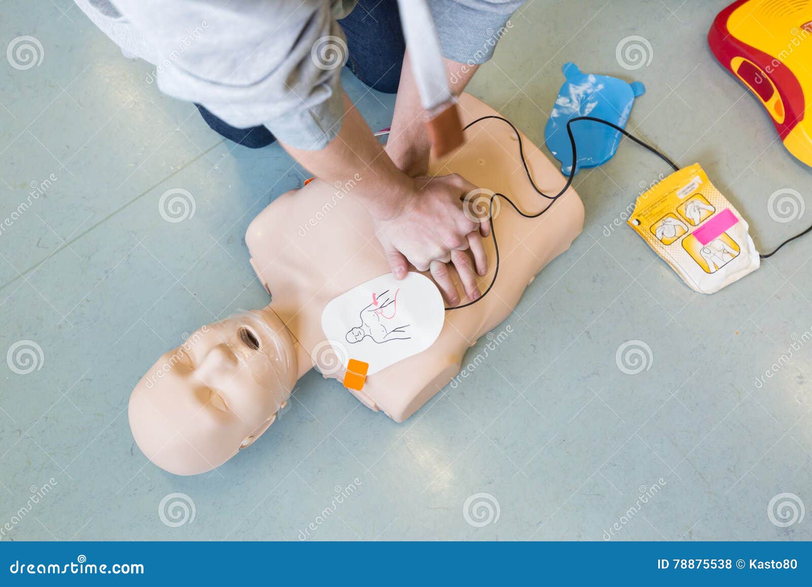 First Aid Resuscitation Course Using AED. Stock Photo - Image of ...