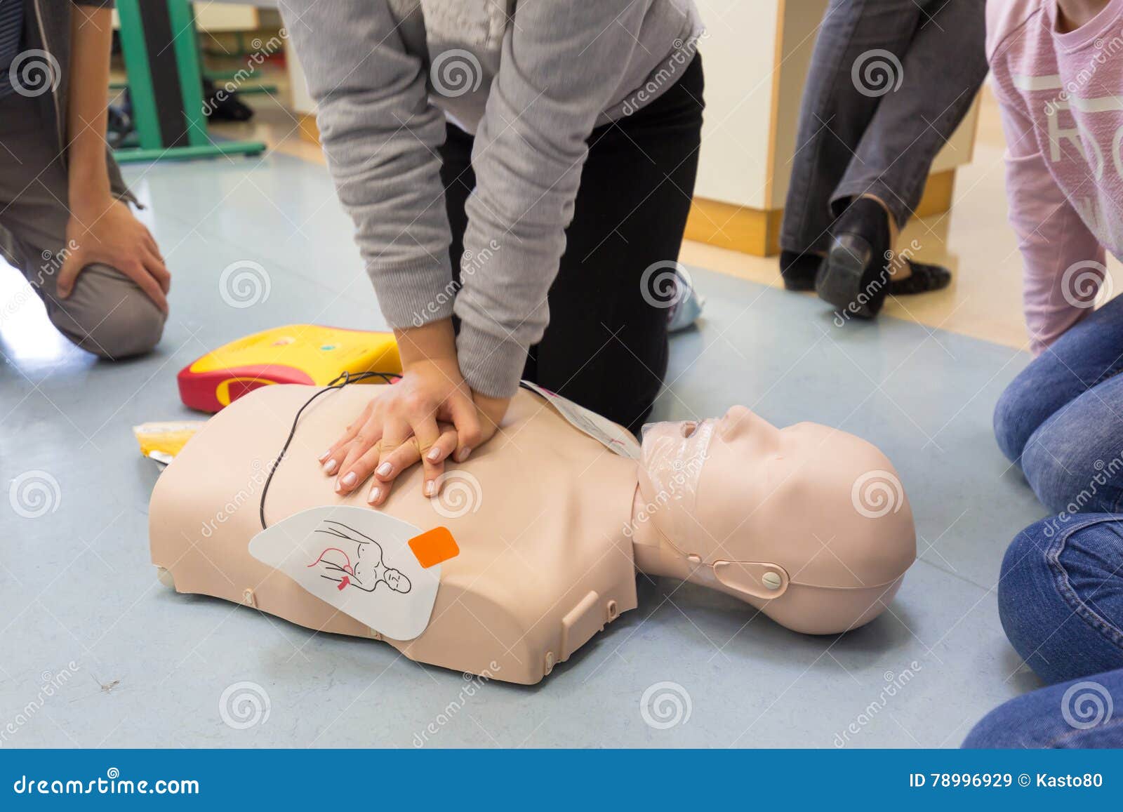 First Aid Resuscitation Course Using AED. Stock Image - Image of ...