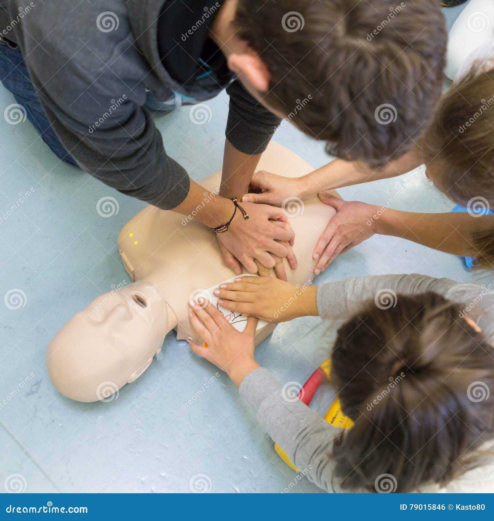 First Aid Resuscitation Course Using AED. Stock Photo - Image of device ...