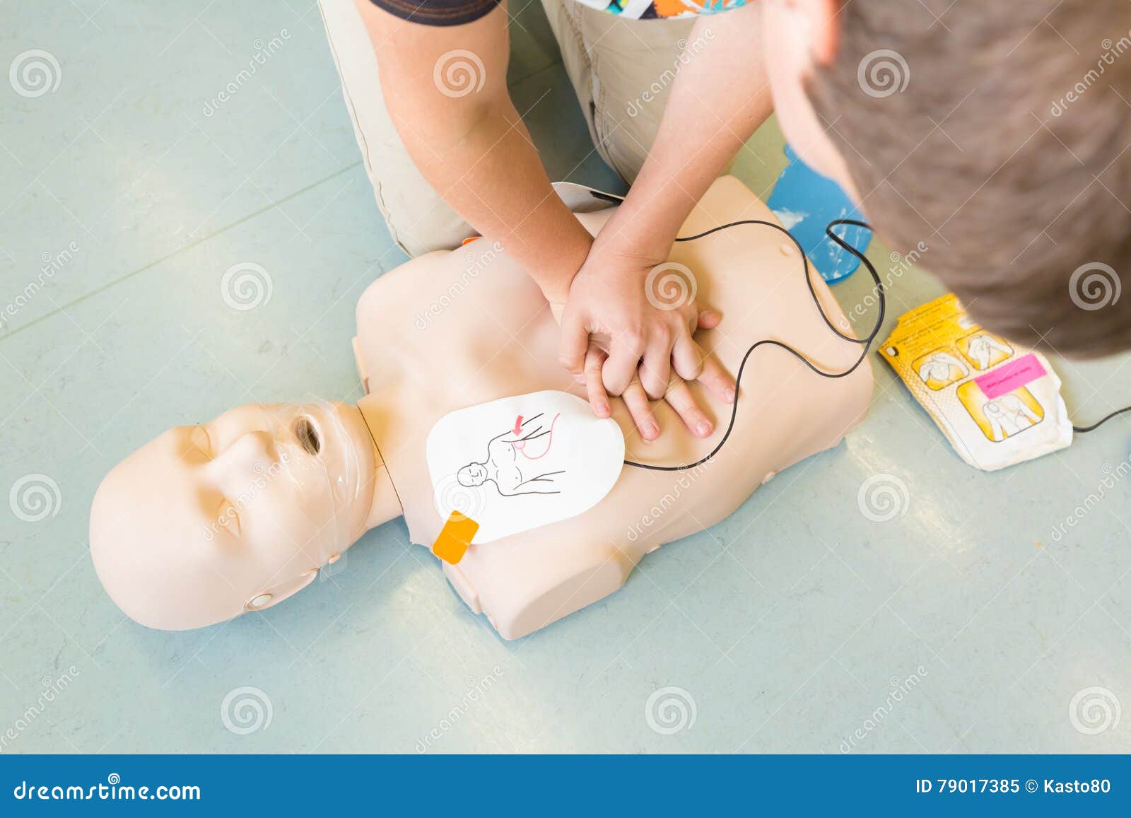 First Aid Resuscitation Course Using AED. Stock Image - Image of ...