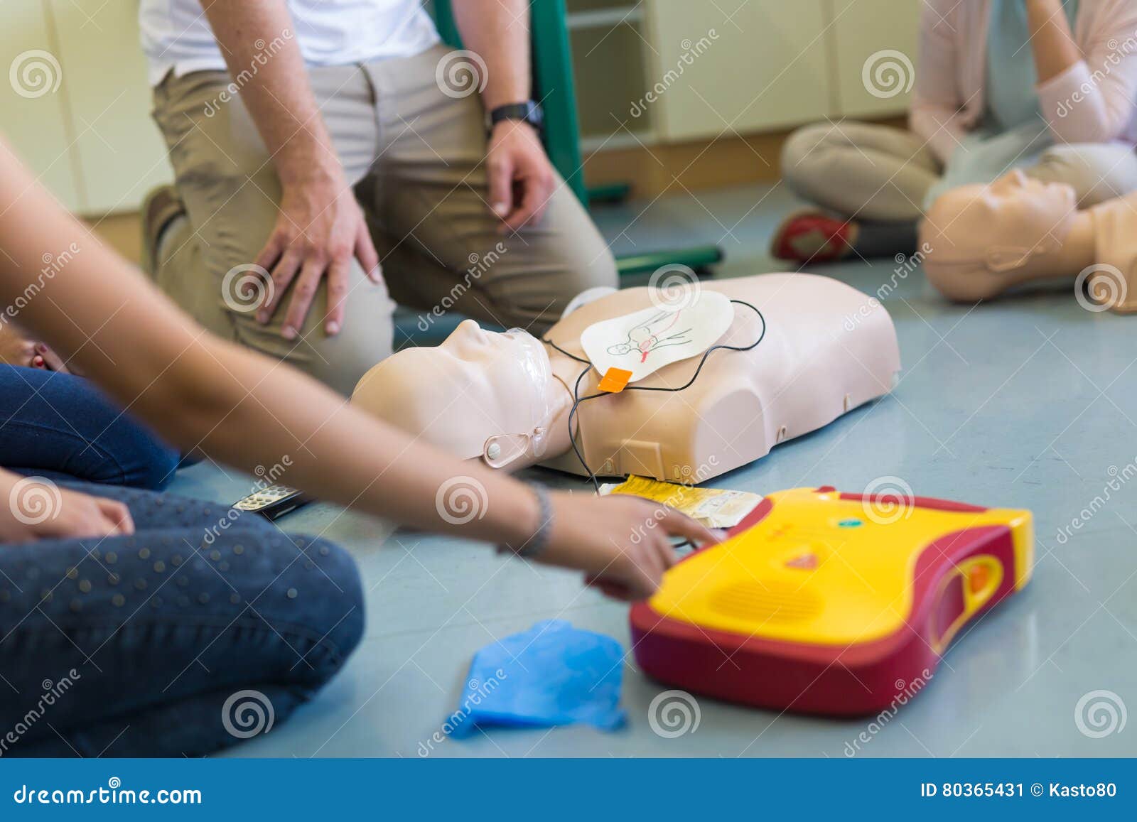 First Aid Resuscitation Course Using AED. Stock Image - Image of ...