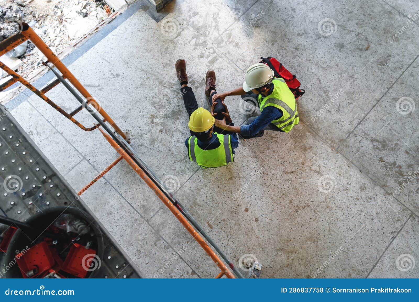 First Aid Support Accident at Work of Builder Worker in Construction ...