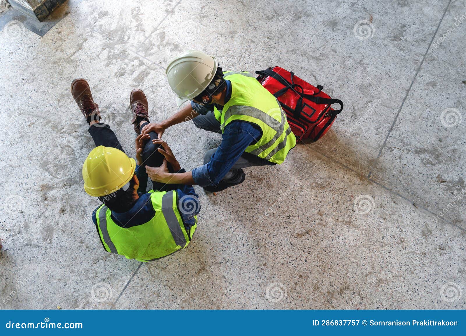 First Aid Support Accident at Work of Construction Worker at Site Stock ...