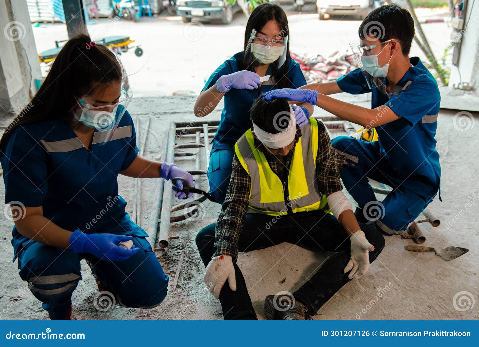 First Aid Team Helped with a Worker Accident on Construction Site ...