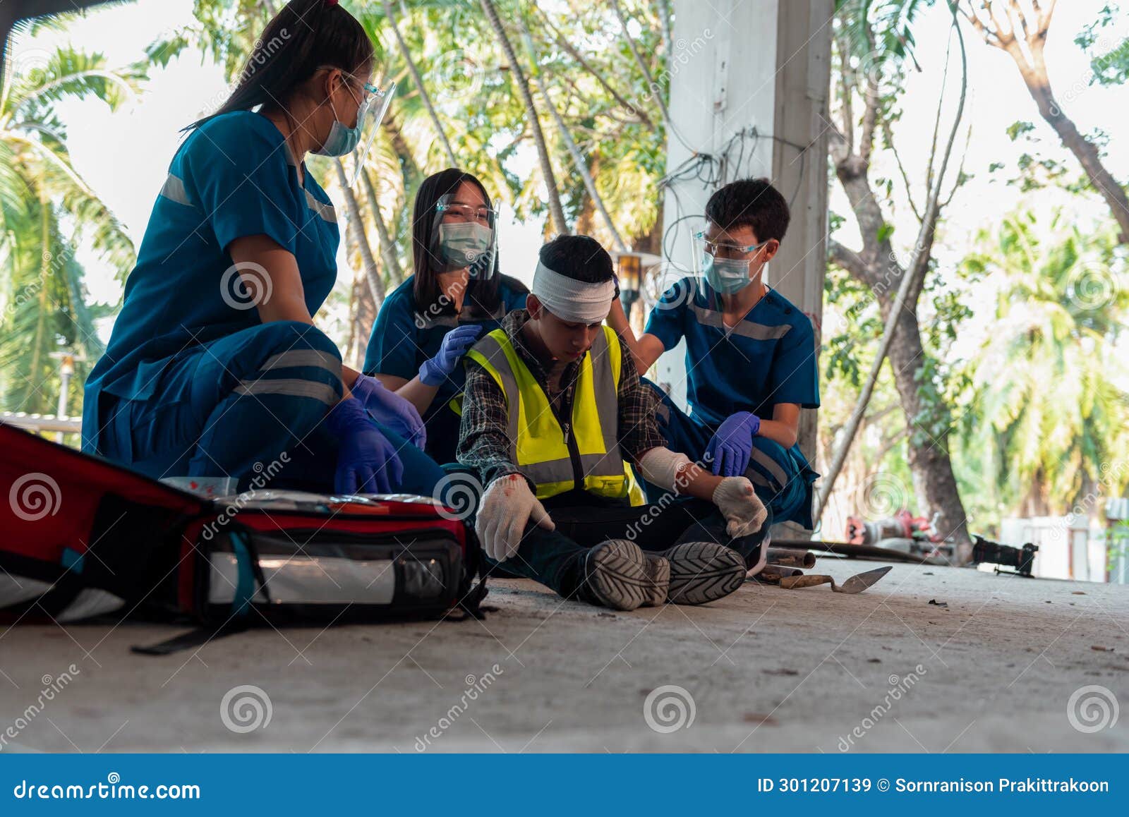 First Aid Team Helped with a Worker Accident on Construction Site ...